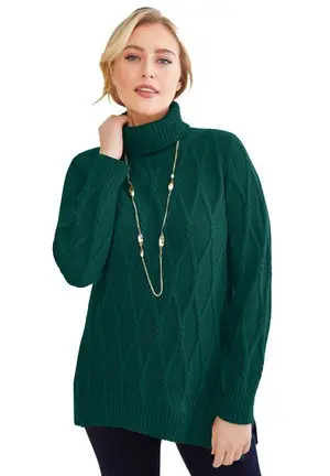 JESSICA LONDON Cable-knit Turtleneck Sweater - Emerald Green