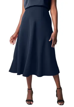JESSICA LONDON Bi-stretch Swing Skirt - Navy