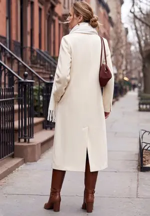 JESSICA LONDON Full Length Wool Blend Coat - Ivory