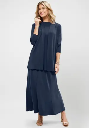 JESSICA LONDON Stretch Knit Maxi Skirt - Navy