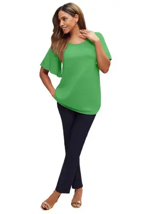 JESSICA LONDON Stretch Knit Flutter Sleeve Tunic - Grass