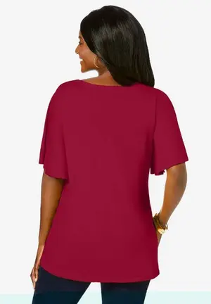 JESSICA LONDON Stretch Knit Flutter Sleeve Tunic - Grass
