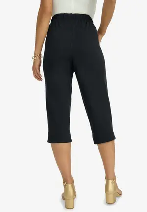 JESSICA LONDON Soft Ease Cotton Knit Capri - Black