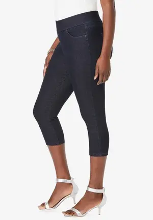 JESSICA LONDON Stretch Denim Capris With Comfort Waist - Black