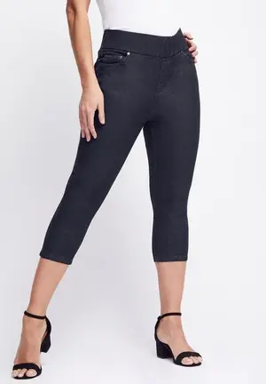 JESSICA LONDON Stretch Denim Capris With Comfort Waist - Black