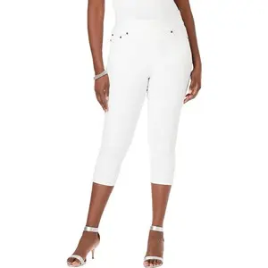 JESSICA LONDON Comfort Waist Stretch Denim Capris - White