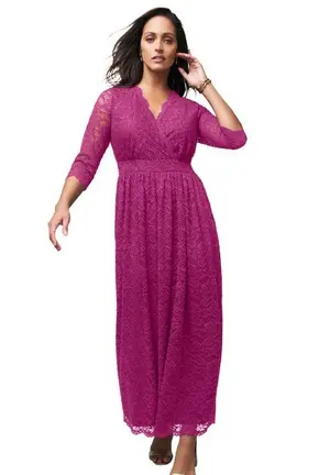 JESSICA LONDON Stretch Lace Maxi Dress - Raspberry