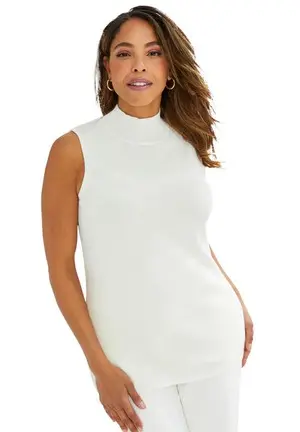 JESSICA LONDON Fine Gauge Mockneck Shell - Ivory