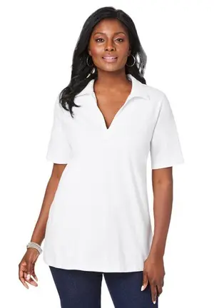 JESSICA LONDON Stretch Cotton Polo T-shirt - White