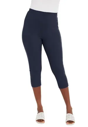 JESSICA LONDON Stretch Cotton Capri Leggings - Navy
