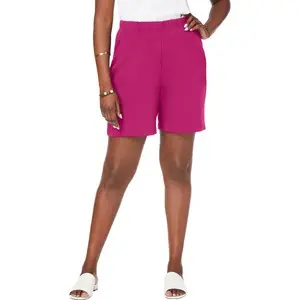 JESSICA LONDON Soft Ease Cotton Knit Short Raspberry