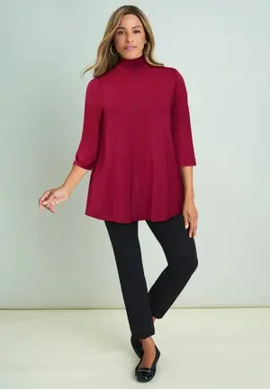 JESSICA LONDON Mockneck Swing Tunic - Black