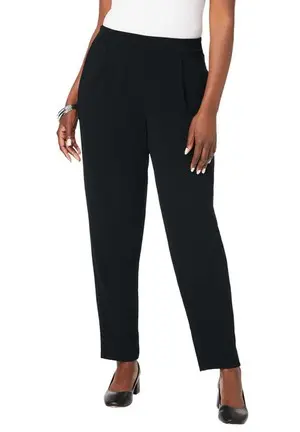 JESSICA LONDON Stretch Knit Crepe Straight Leg Pants - Black