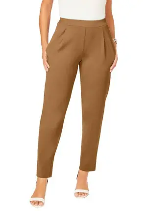 JESSICA LONDON Stretch Knit Crepe Straight Leg Trousers - Brown Maple