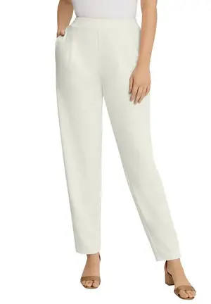 JESSICA LONDON Stretch Knit Crepe Straight Leg Pants - Ivory