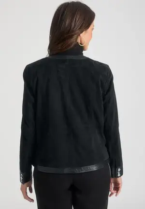 JESSICA LONDON Suede Jacket With Leather Trim - Black