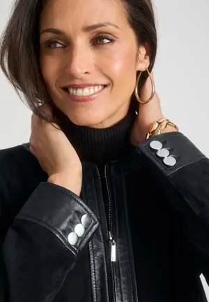 JESSICA LONDON Suede Jacket With Leather Trim - Black