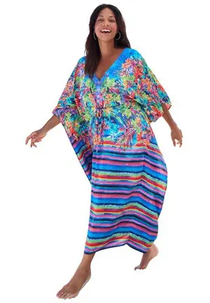 SWIM 365 Ruched Caftan Cover Up - Rainbow Paradise