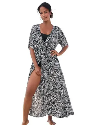 SWIM 365 Faux-wrap Swim Cover Up - Black White Palms
