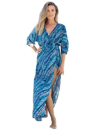 SWIM 365 Faux-wrap Swim Cover Up - Multi Dot Animal