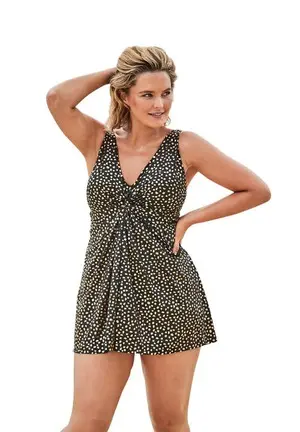 SWIM 365 Twist-front Swim Dress - Gold Foil Dots