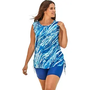 SWIM 365 Chlorine Resistant Swim Tank Coverup With Side Ties - Dream Blue Tie Dye