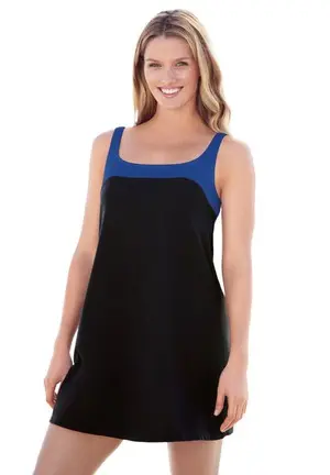 SWIM 365 Colorblock Two-piece Swim Dress - Black Dark Sapphire