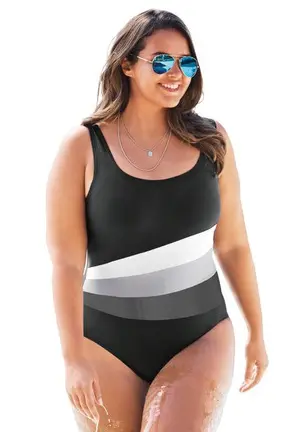 SWIM 365 Colorblock One-piece Swimsuit - Black White Anchor