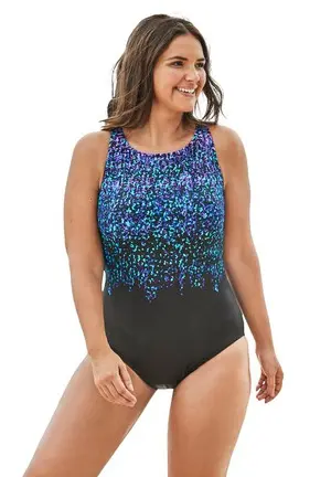 SWIM 365 High-neck One-piece Swimsuit - Black Confetti