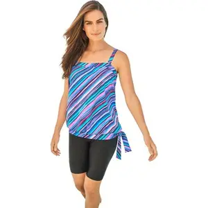 SWIM 365 Blouson Tankini Top With Adjustable Straps - Multi Watercolor Stripe