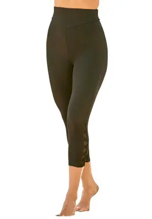 SWIM 365 High-waisted Swim Capri With Lattice Detail - Black