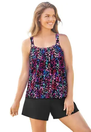 SWIM 365 Tank Overlay One Piece Swim Romper - Party Multi