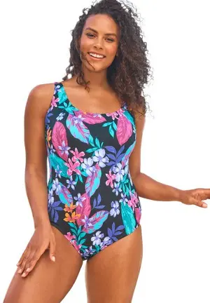 SWIM 365 One-piece Tank Swimsuit With Adjustable Straps - Black Paradise Floral