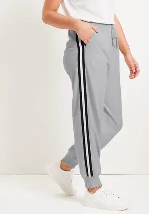 JUNE + VIE French Terry Joggers With Side Stripe Detailing - Black