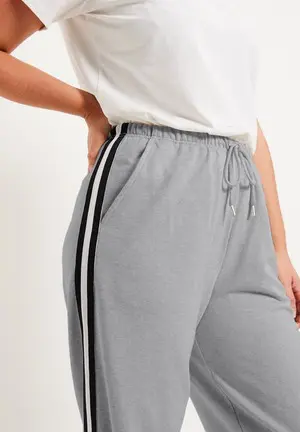 JUNE + VIE French Terry Joggers With Side Stripe Detailing - Black