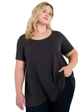 JUNE + VIE Short-Sleeve Swing T-Shirt Heather Charcoal