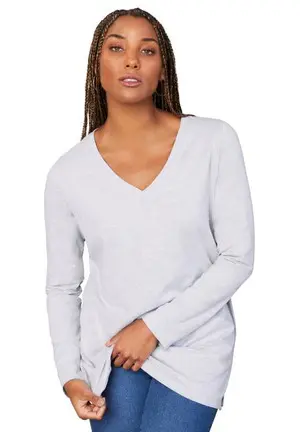 JUNE + VIE Long-sleeve V-neck Tunic - Heather Grey