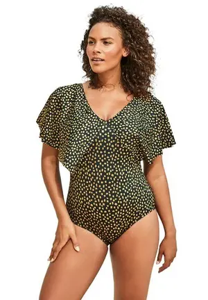 SWIM 365 Flutter-sleeve One-piece Swimsuit - Gold Foil Dots