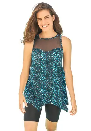 SWIM 365 Mesh-inset Longer Length Tankini Top - Water Droplet