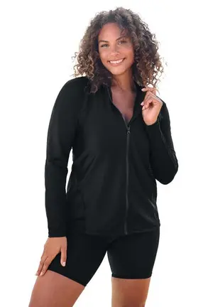 SWIM 365 Chlorine Resistant Long Sleeve Colorblock Swim Tee - Black