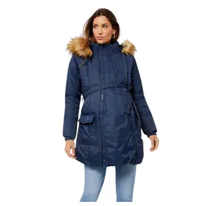 MODERN ETERNITY 3-in-1 Maternity Coat With Faux Fur Trim - Navy