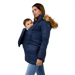 MODERN ETERNITY 3-in-1 Maternity Coat With Faux Fur Trim - Navy