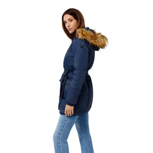 MODERN ETERNITY 3-in-1 Maternity Coat With Faux Fur Trim - Navy