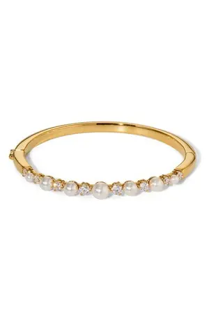 Nadri Cubic Zirconia And Faux Pearl Hinge Bangle - Gold