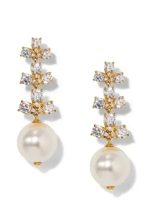 Nadri Faux Pearl And Cubic Zirconia Drop Earrings - Gold