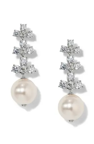 Nadri Faux Pearl And Cubic Zirconia Drop Earrings - Rhodium