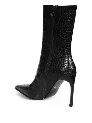 Versace Pointed-toe Crocodile-effect Ankle Boots