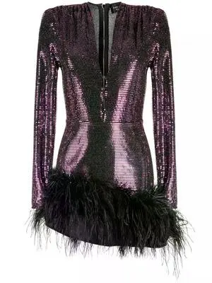 BRONX AND BRONCO Feather-detailing Metallic-finish Dress - Purple