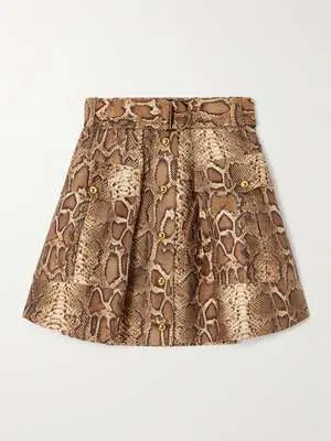 Zimmermann Printed Silk And Cotton-blend Mini Skirt - Beige