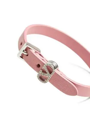 Valentino Garavani Ovalette Bracelet In Leather And Swarovski Crystals - Silver
